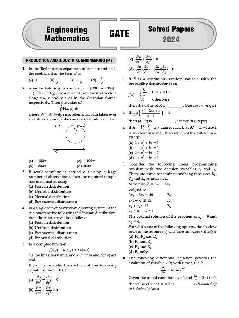 2024 GATE Engineering Maths | PDF