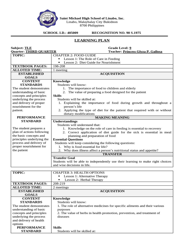 QUARTER 3 TLE LEARNING PLAN | PDF