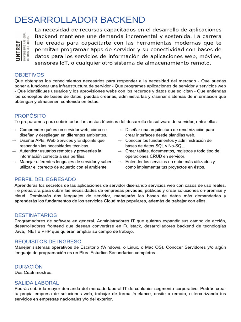 Diplomatura en Programación Backend | PDF