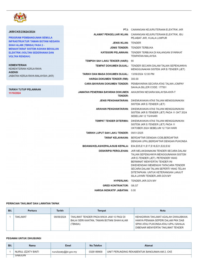 Iklan Tender Terperinci | PDF