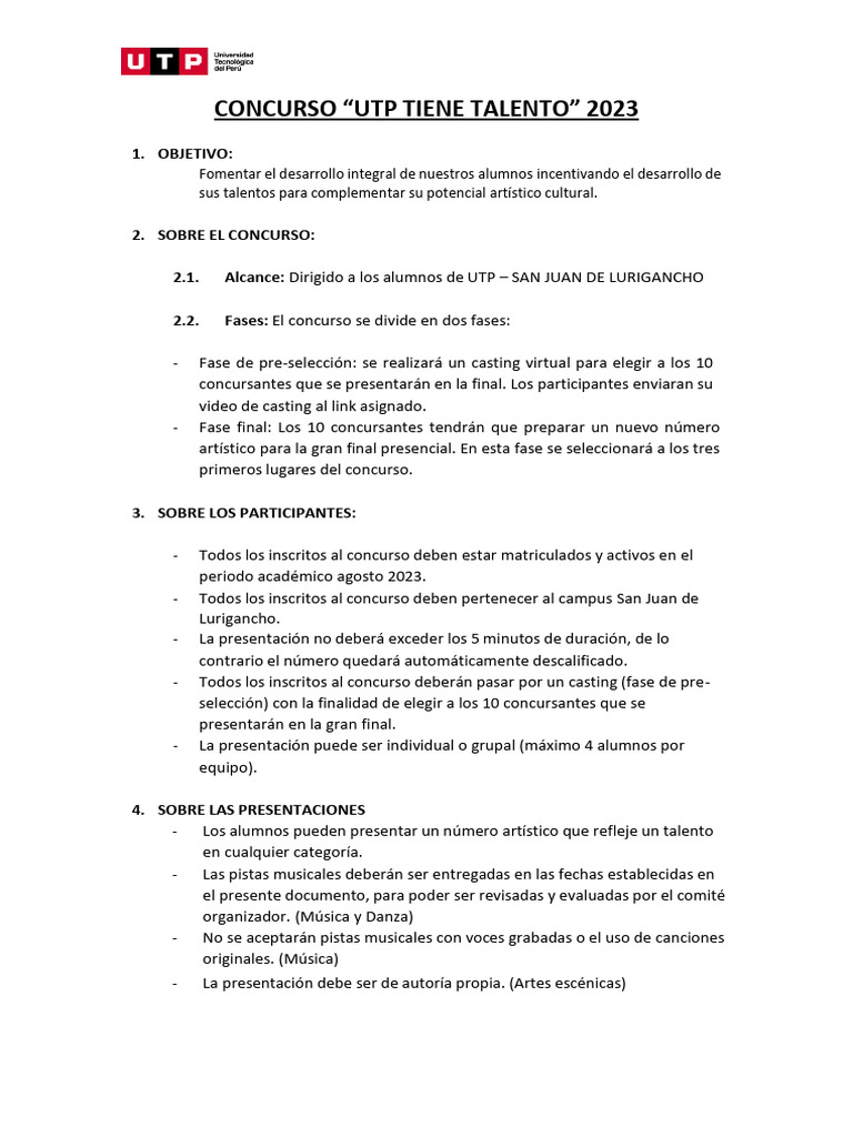 UTP Tiene Talento 2023 SJL | PDF