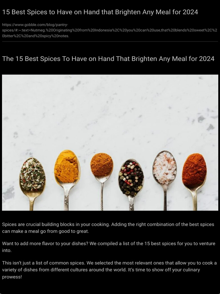 15 Essential Spices for Flavorful Cooking | PDF | Spice | Ginger