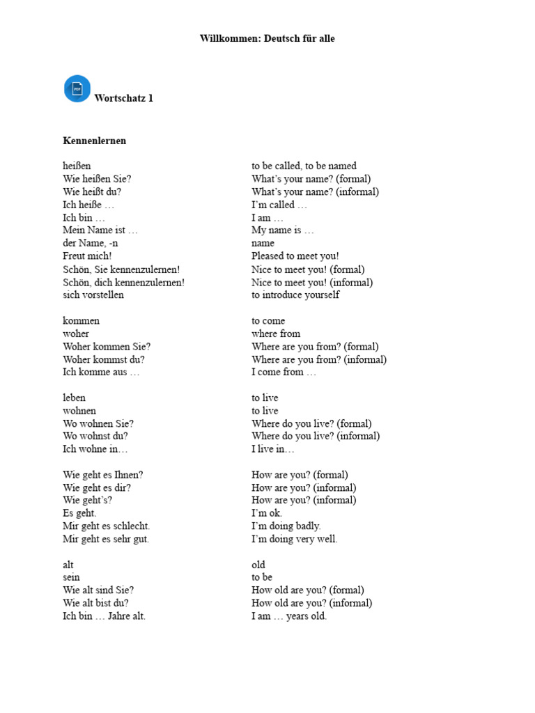 Wortschatz 1.docx 1 | PDF