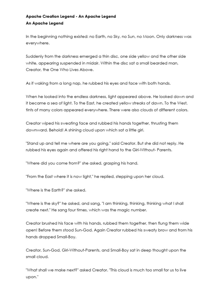 Apache Creation Legend - An Apache Legend | PDF