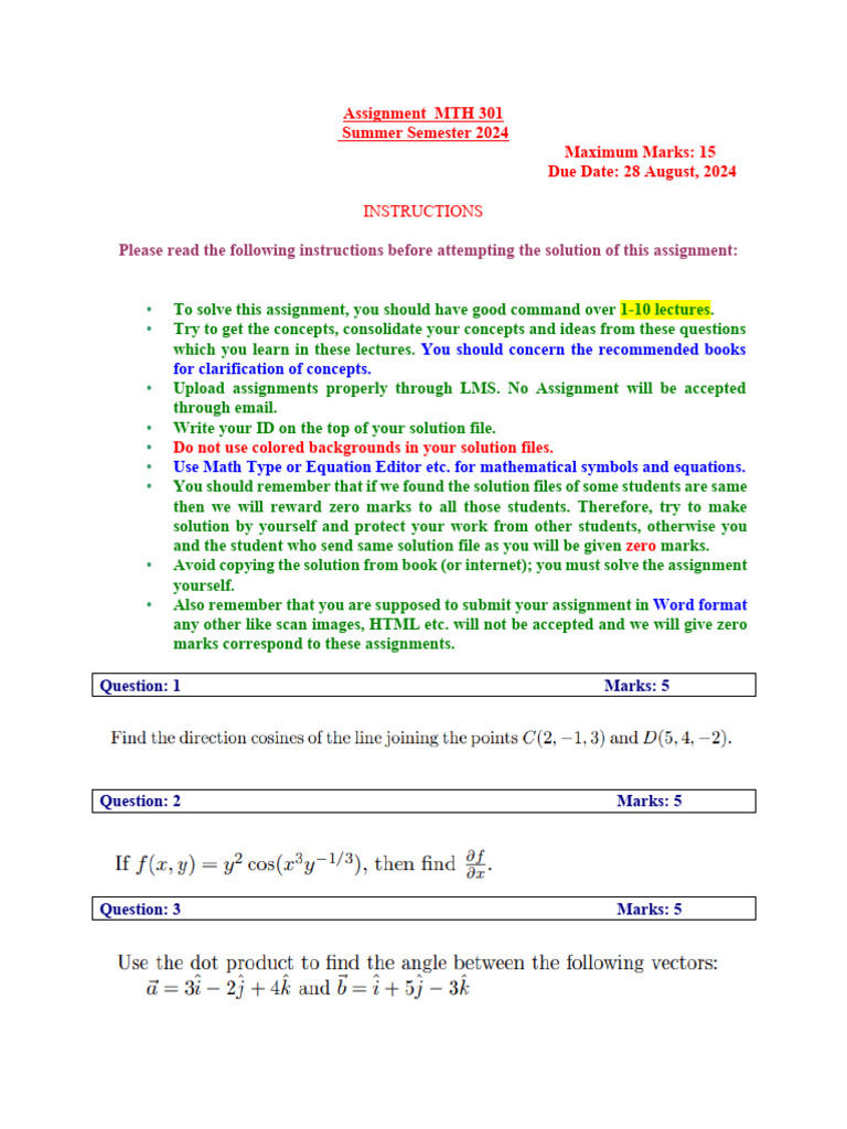 Summer 2024 - MTH301 - 1 | PDF