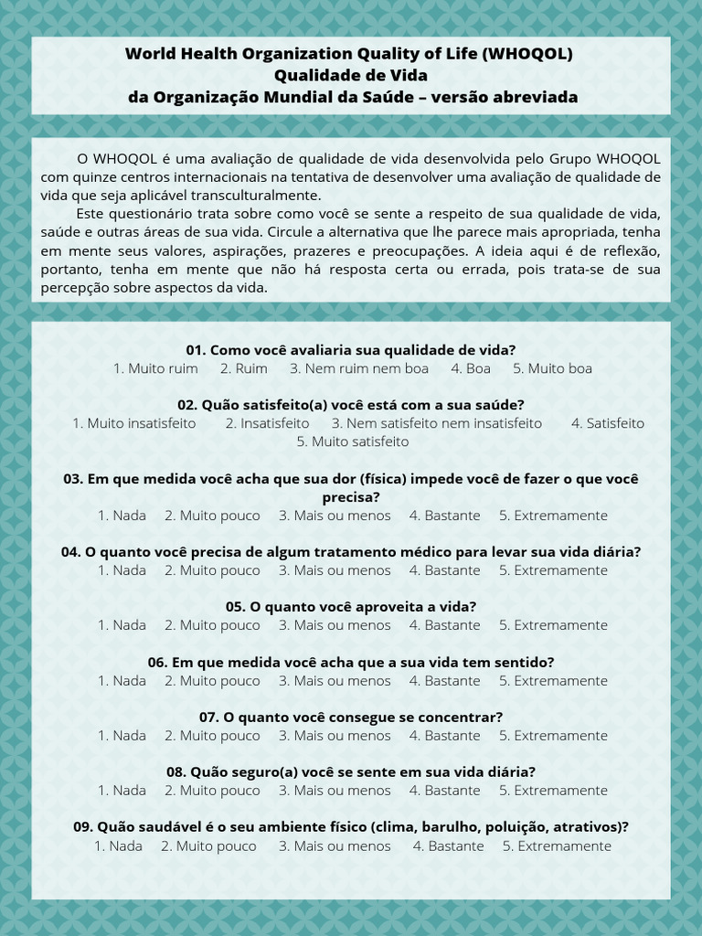 WHOQOL - Qualidade de Vida Da Organização Mundial Da Saúde - Versão ...