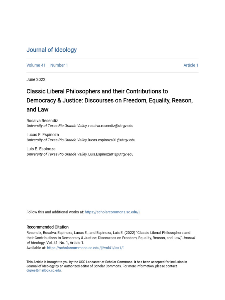 Classic Liberal Philosophers Contributions To Democracy & Justice | PDF ...