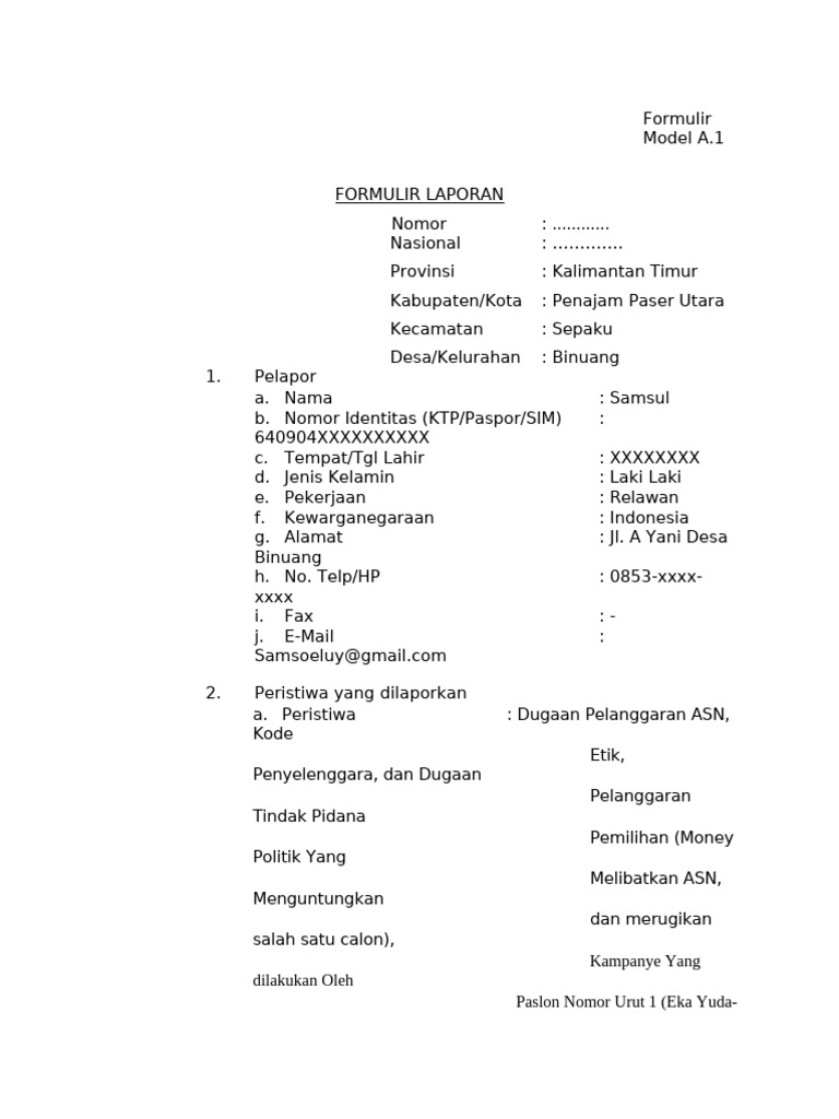Formulir Model A1 | PDF