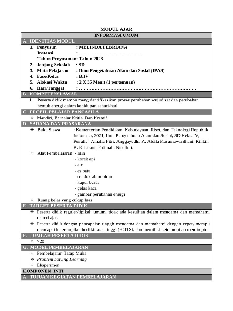 Modul Ajar Ipas-Problem Solving | PDF