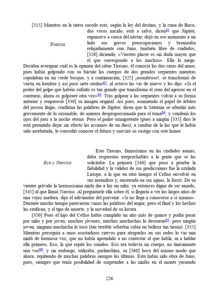 Tiresias, Eco y Narciso en Ovidio | PDF