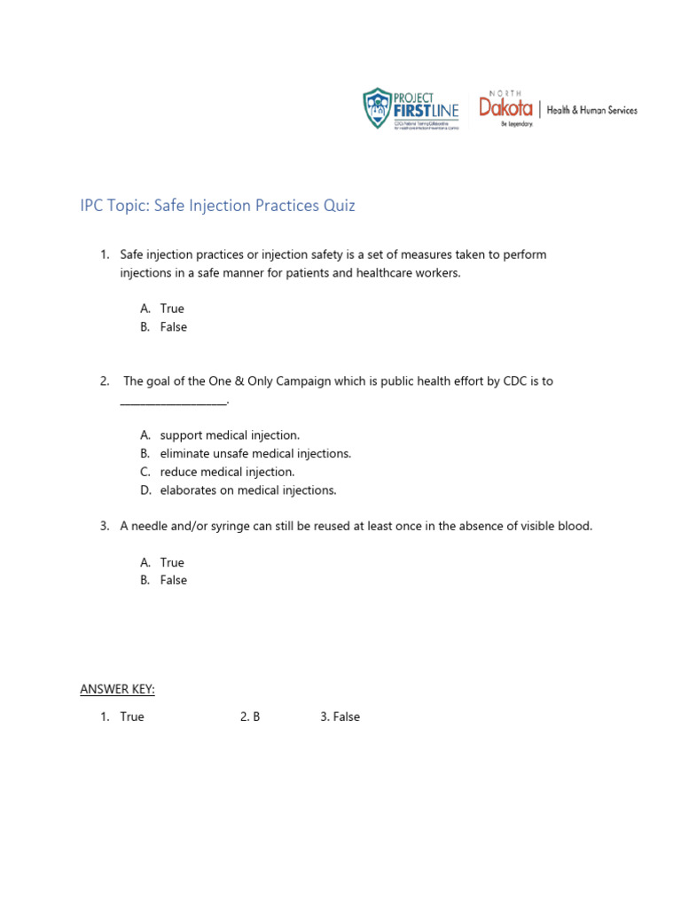 Safe Injection Practices Quiz | PDF