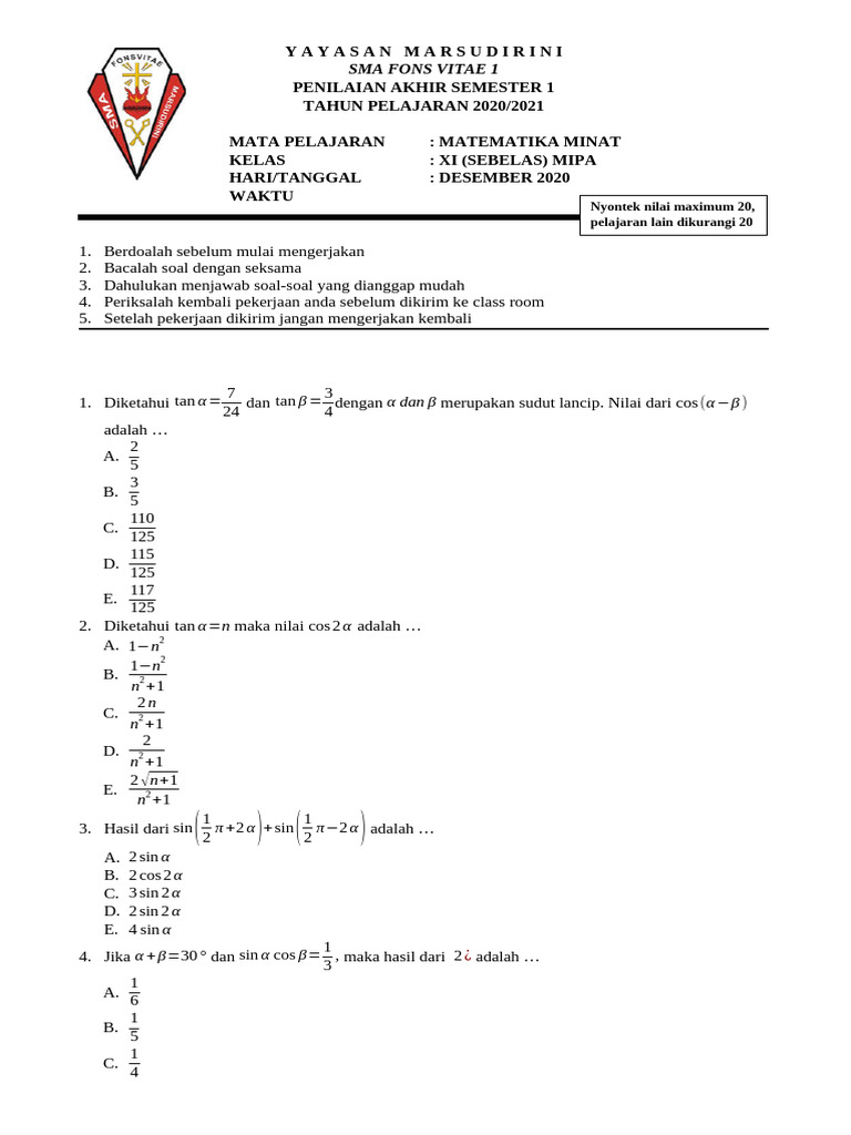 Matematika Minat Kelas Xi Mipa | PDF