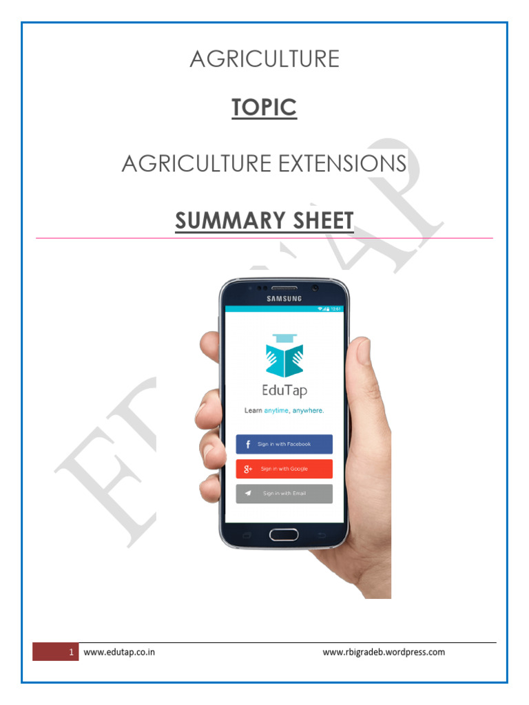 Agriculture Extensions - Summary Sheet | PDF