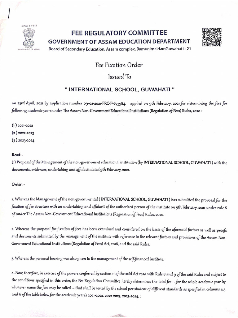 Fee Structure of The School | PDF