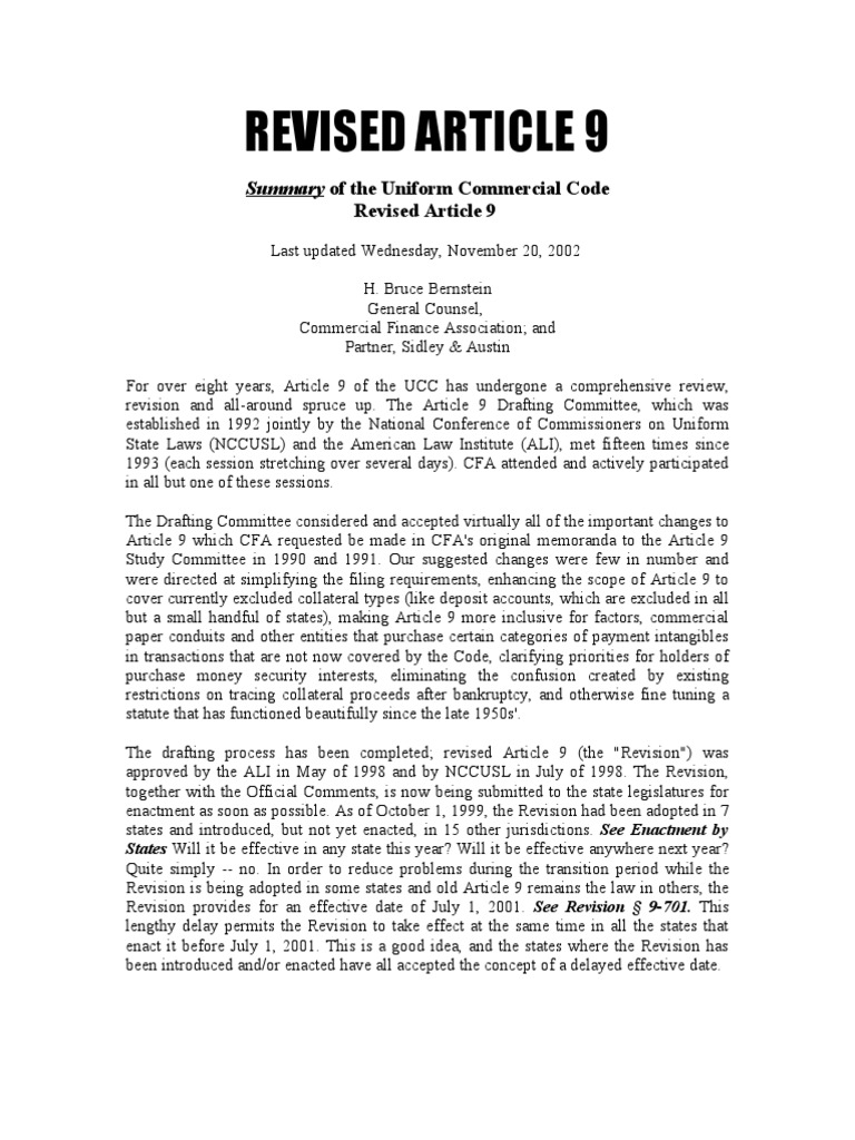 Revised UCC Article 9 Summary | PDF | Security Interest | Uniform ...
