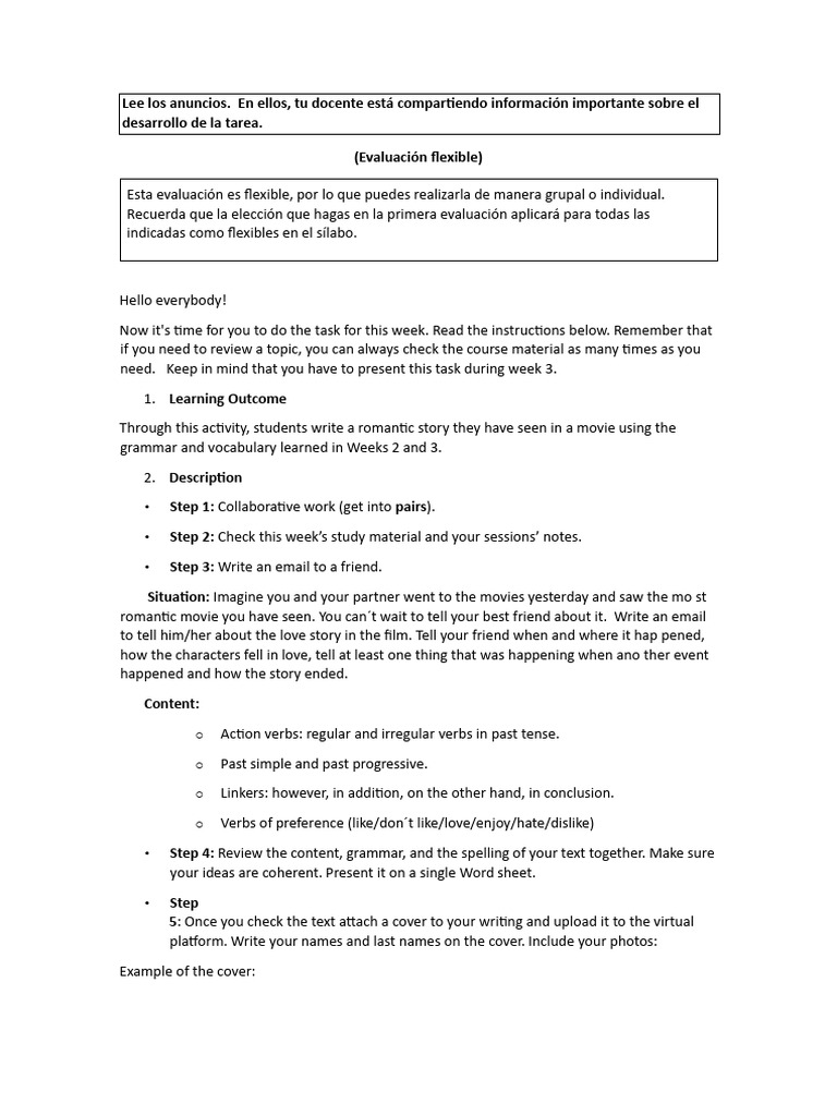 Week 03 - Instructions - Task - A Romantic Story | PDF