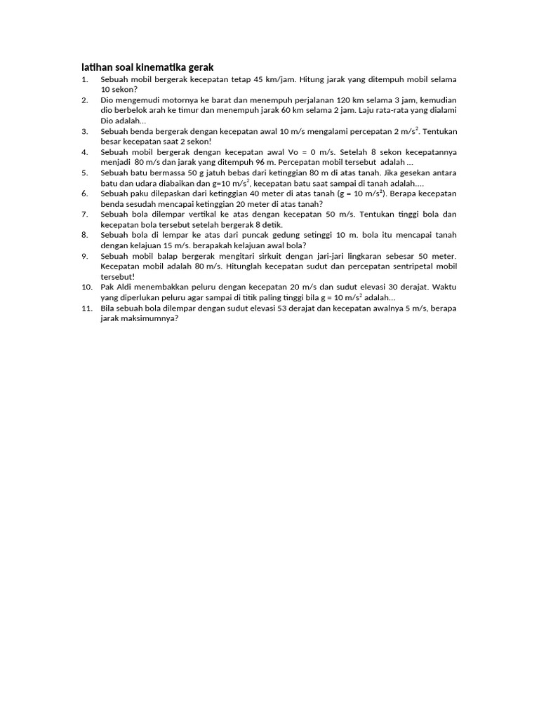 Latihan Soal Kinematika Gerak | PDF