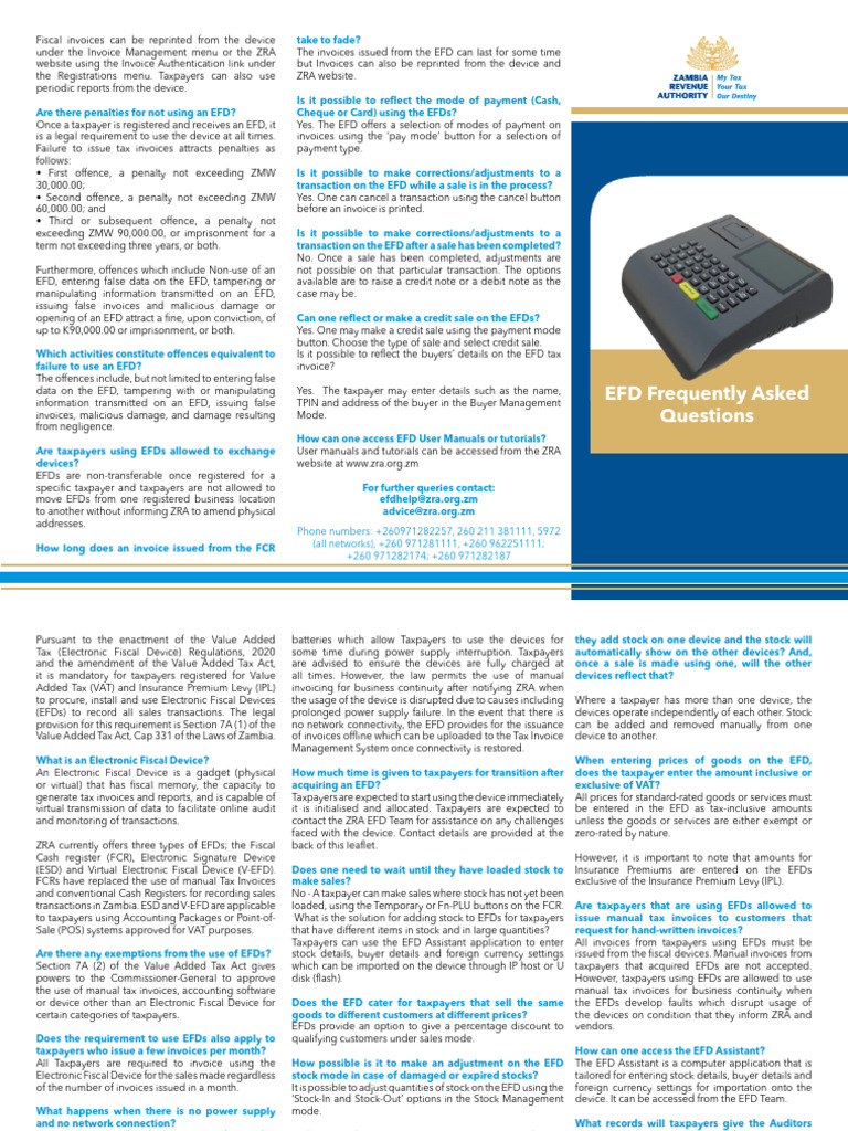 EFD Frequently Asked Questions | PDF | Invoice | Taxes