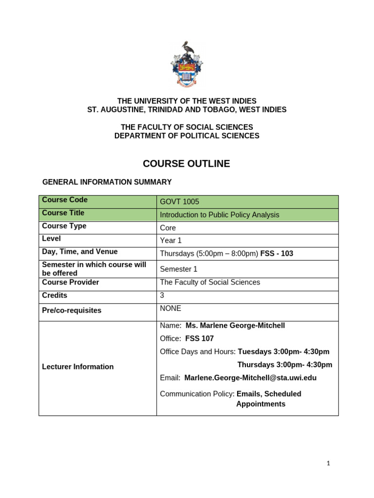 GOVT 1005 - Course Outline | PDF