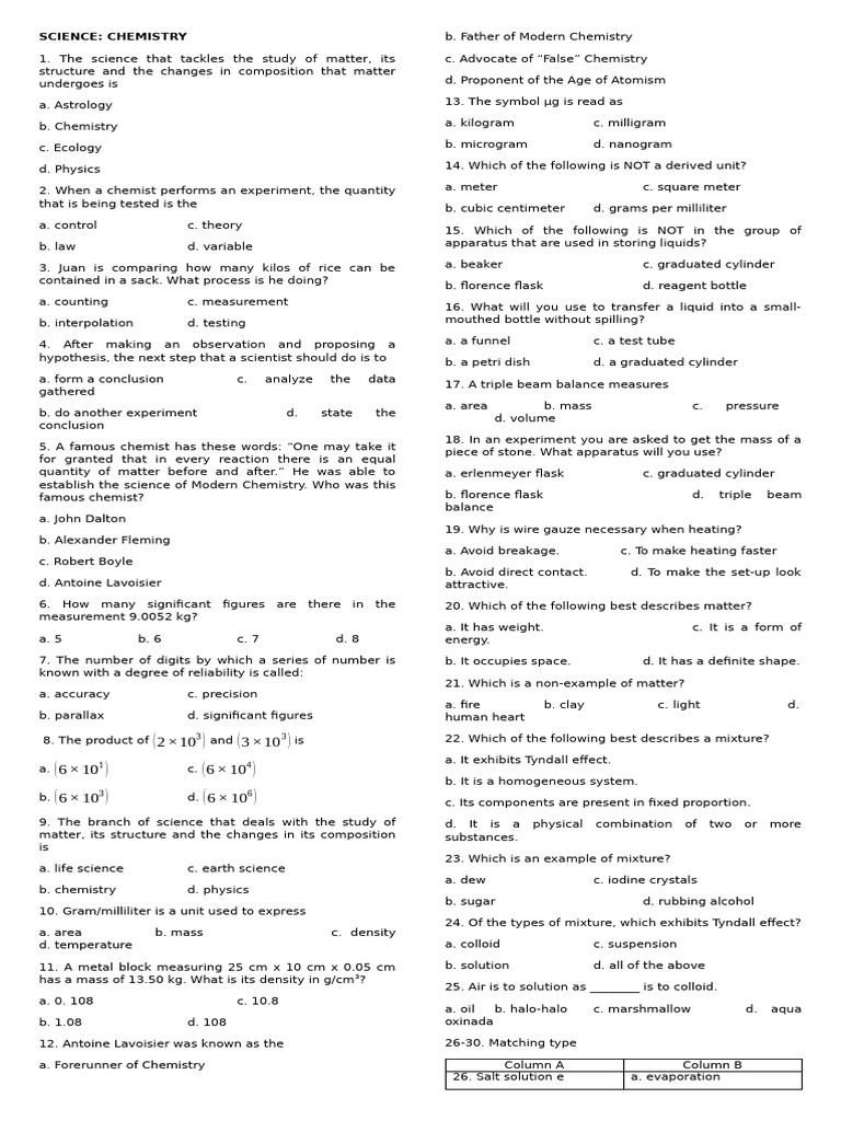 Science Answer Sheet | PDF