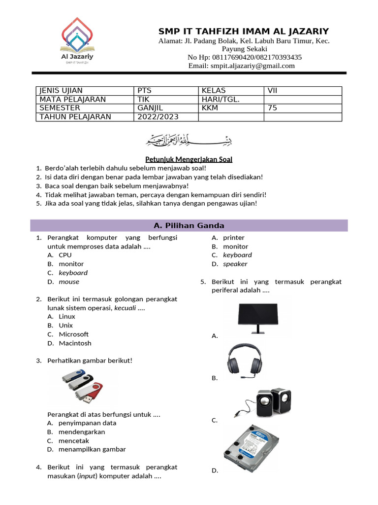 Lembar PTS TIK Ganjil 2022 | PDF