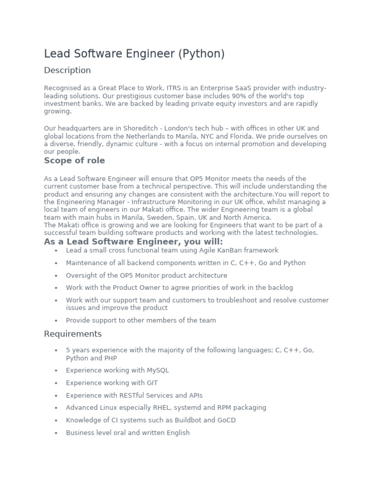 Lead Software Engineer Python | PDF