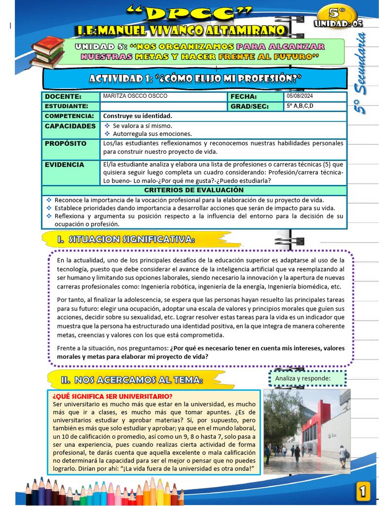 5° DPCC - Actv.01-Unid.5 2023 | PDF