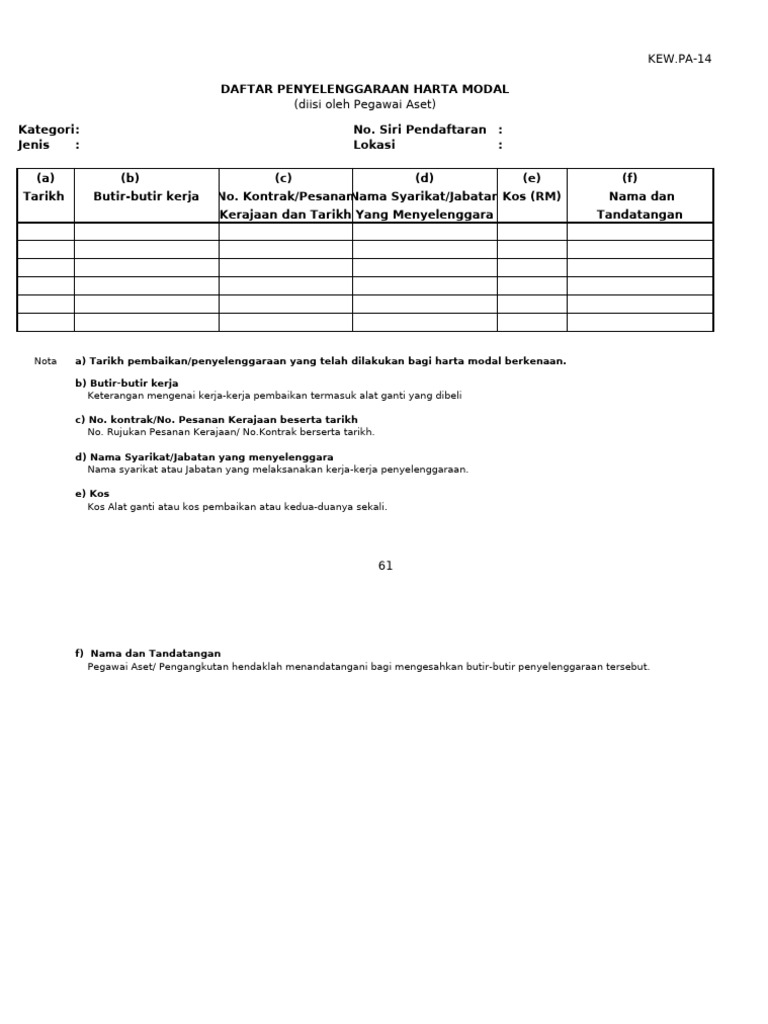 14.kew - Pa-14 Daftar Penyelenggaraan Harta Modal | PDF