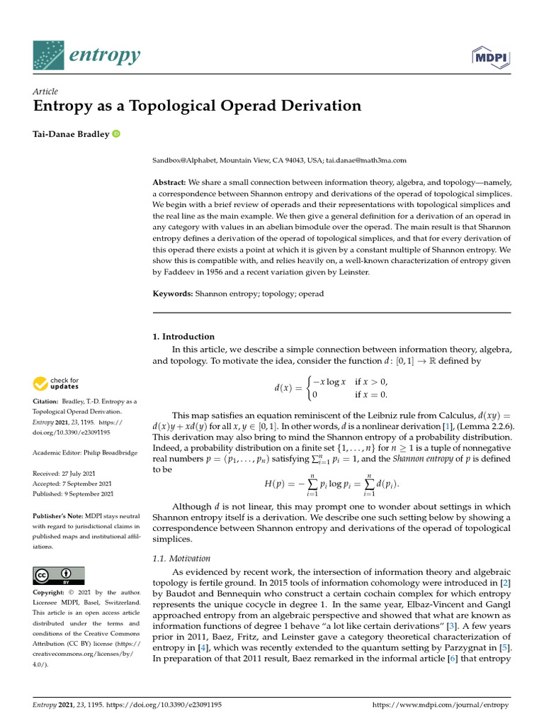 Entropy As A Topological Operad Derivation | PDF