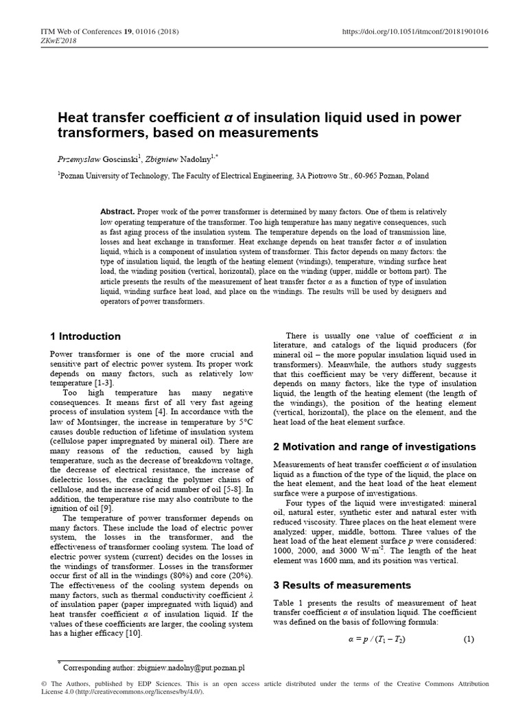 2018 Heat transfer coefficient alfa of insulation liquid used in power ...