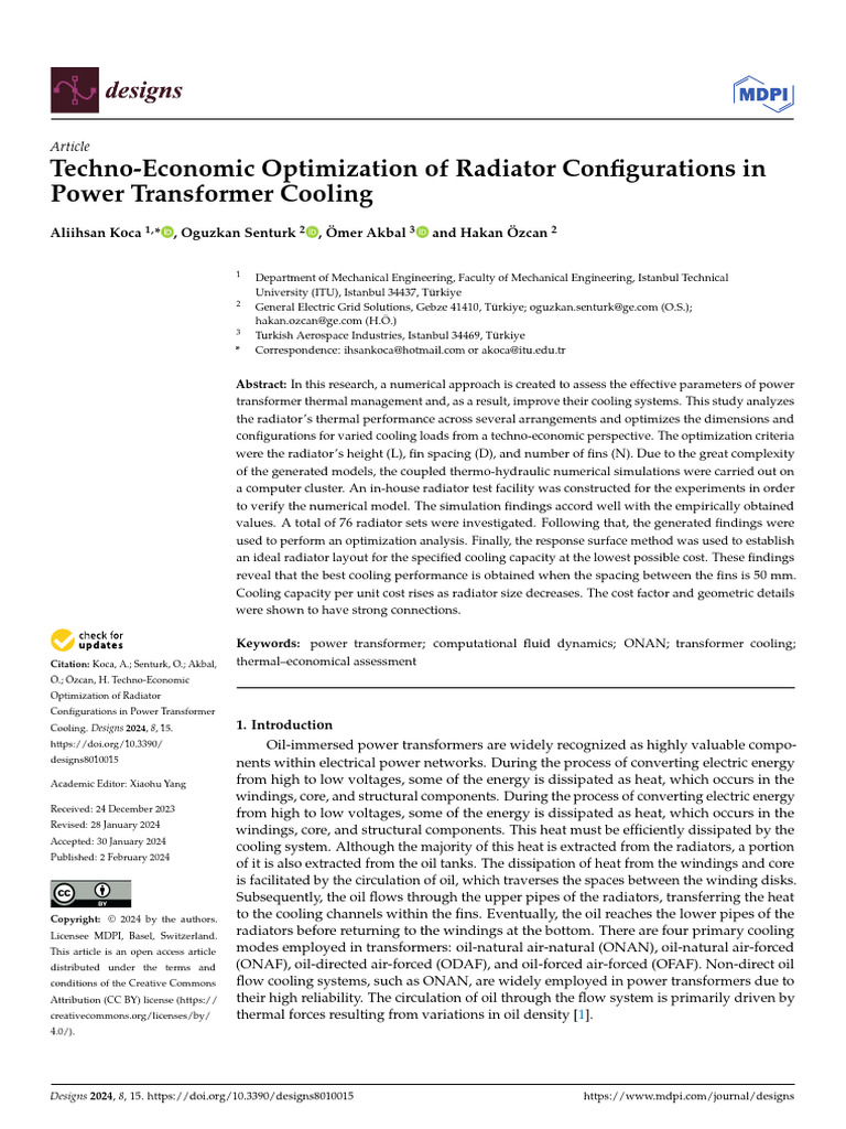 2024 Techno-Economic Optimization of Radiator Configurations in Power Transformer Cooling | PDF ...