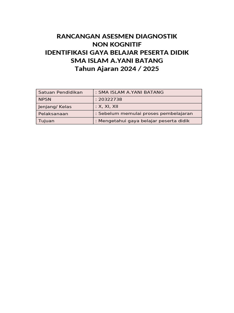 Rancangan Asesmen Diagnostik | PDF