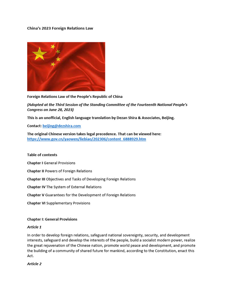 New China Foreign Relations Law 1 | PDF