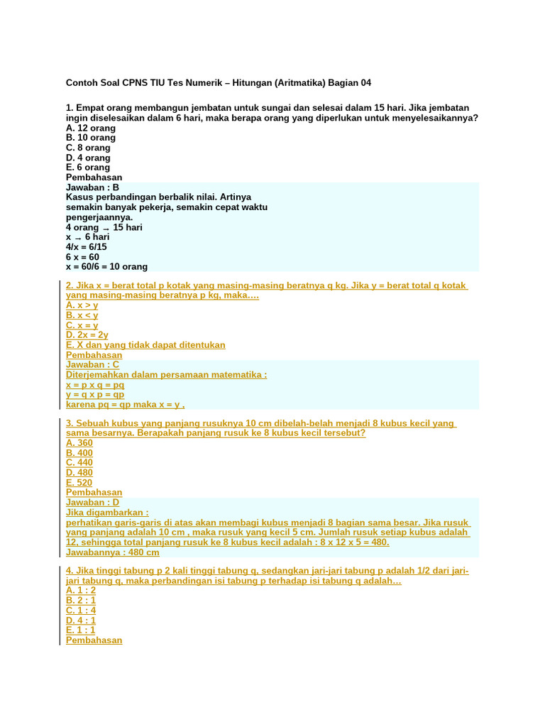 Contoh Soal CPNS TIU Tes Numerik | PDF