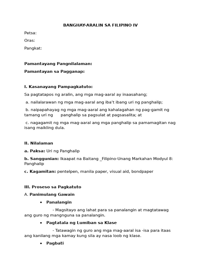 Uri NG Panghalip Lesson Plan 2 1 | PDF