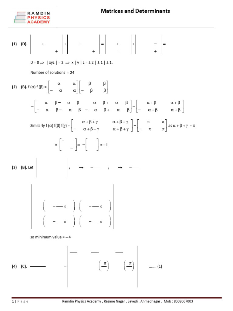 Matrices and Determinants-SOL | PDF