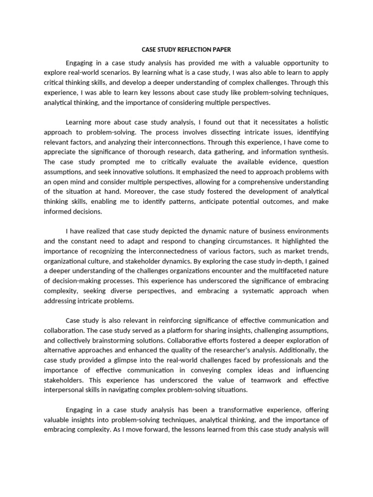 Case Study Reflection Paper Final | PDF
