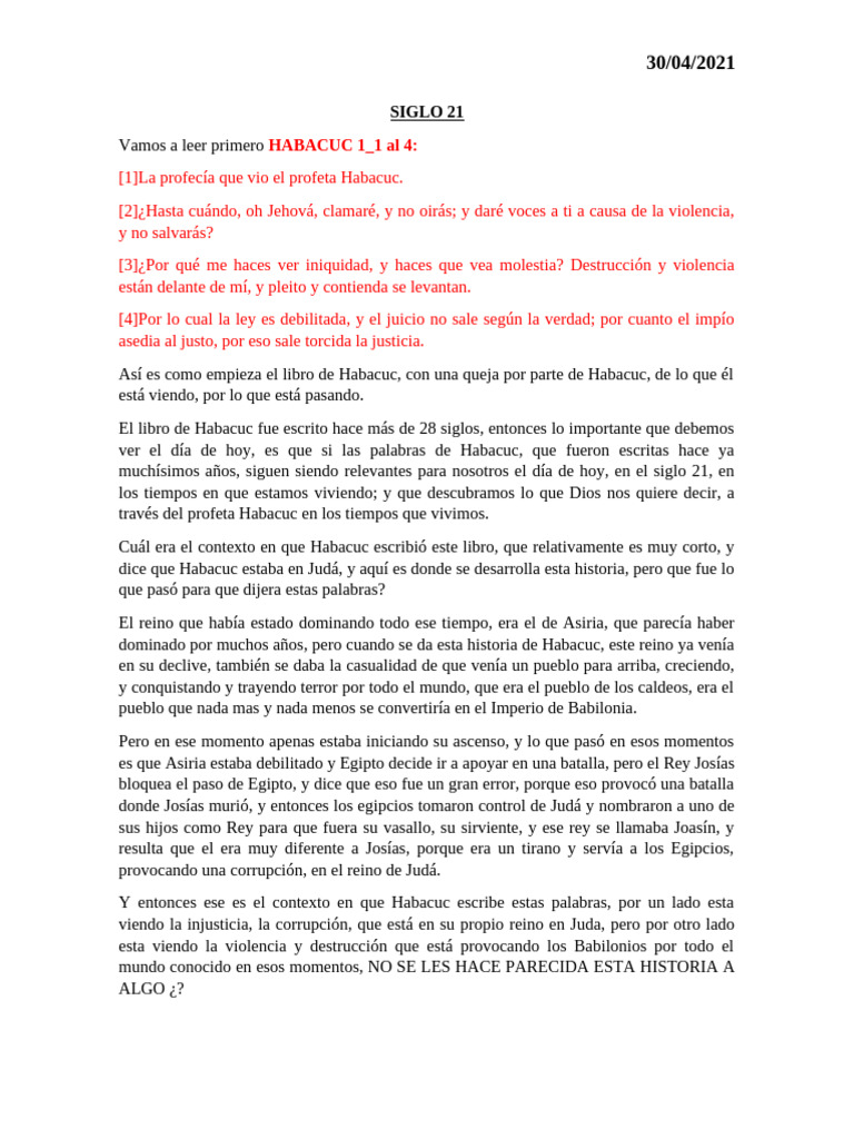 Habacuc: Relevancia en el Siglo 21 | PDF