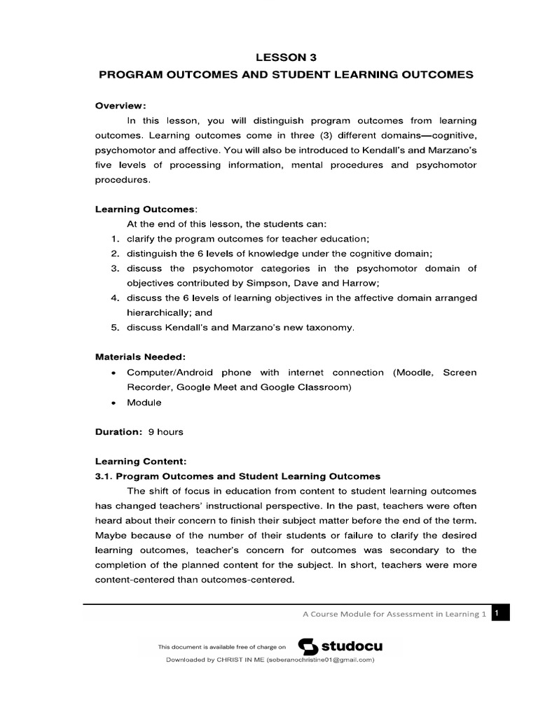 Program Outcomes and Student Learning Outcome | PDF