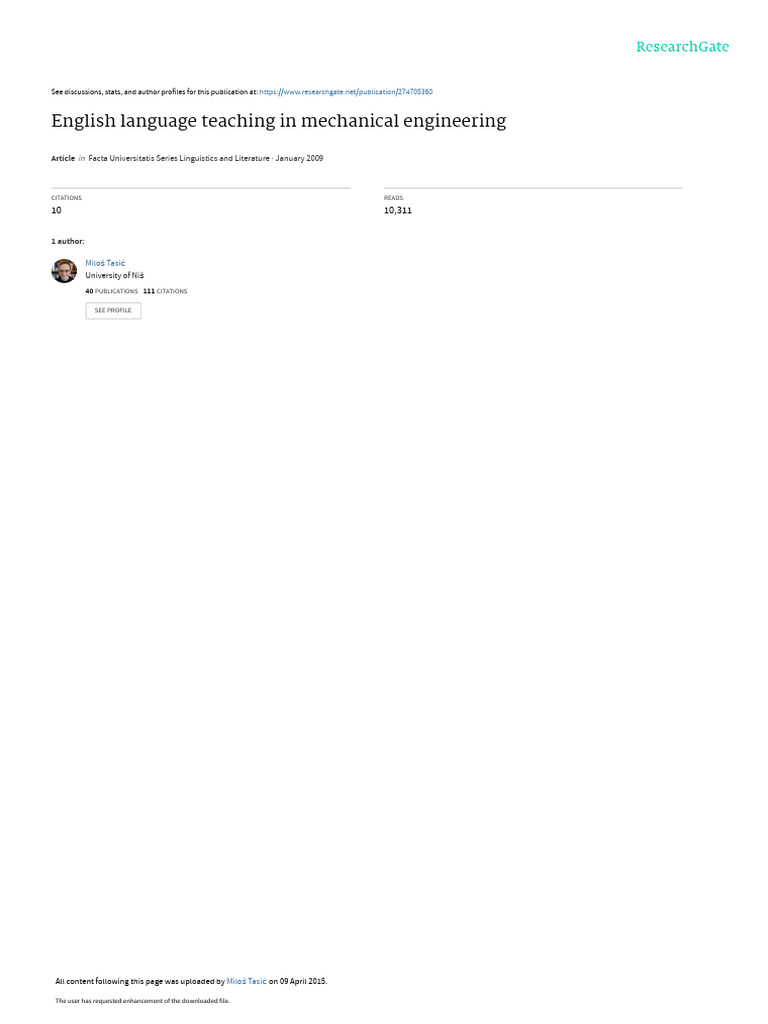 English Language Teaching in Mechanical Engineering | PDF | English ...