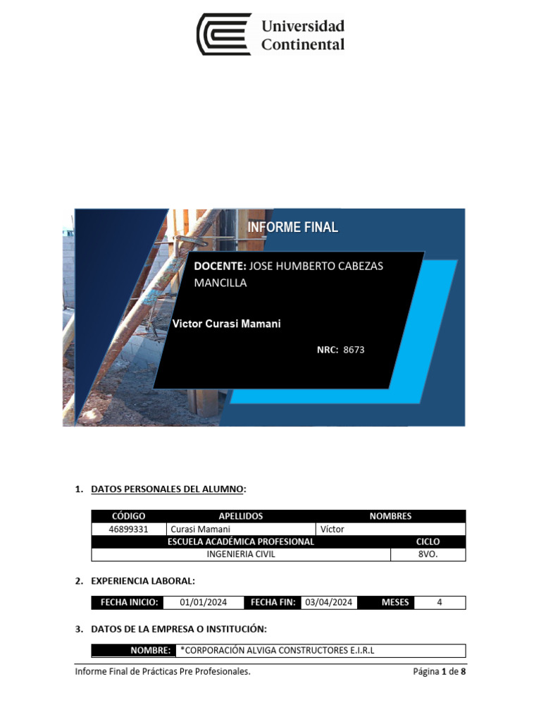 Fomato de Informe Final (Curasi Mamani Victor | PDF