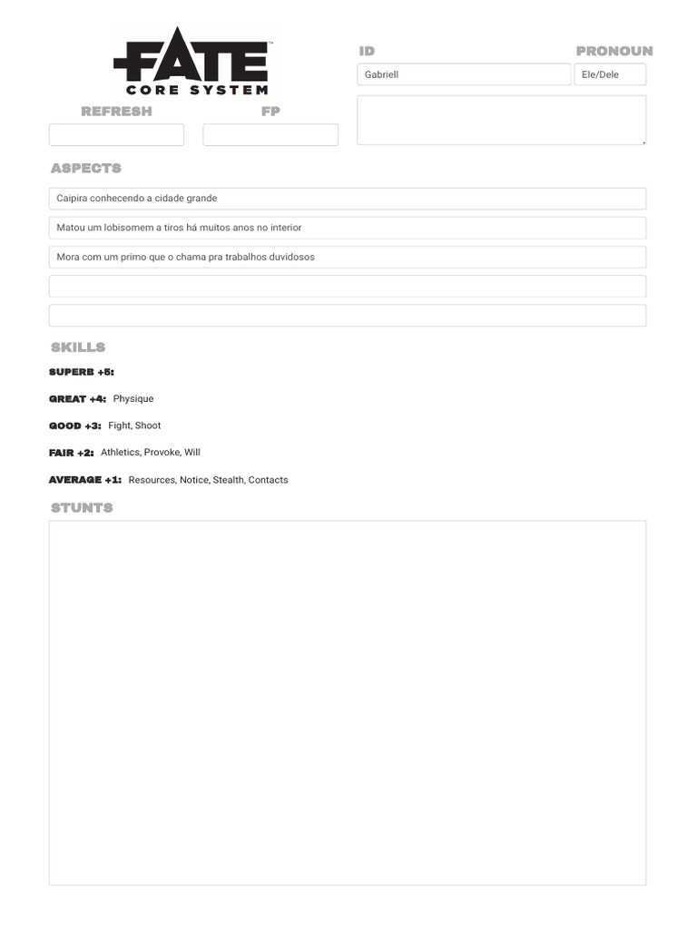 Gabriell - Fate Character Sheet | PDF