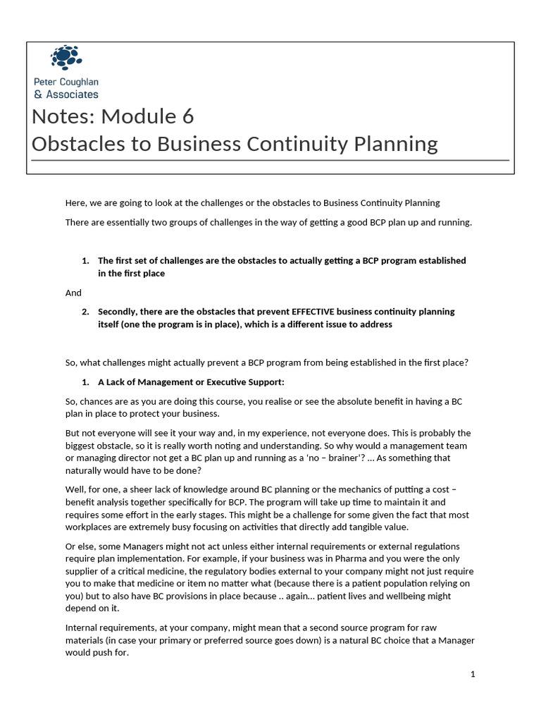 Notes On Module 6 Obstacles To BCP | PDF Notes On Module 6 Obstacles To BCP | PDF