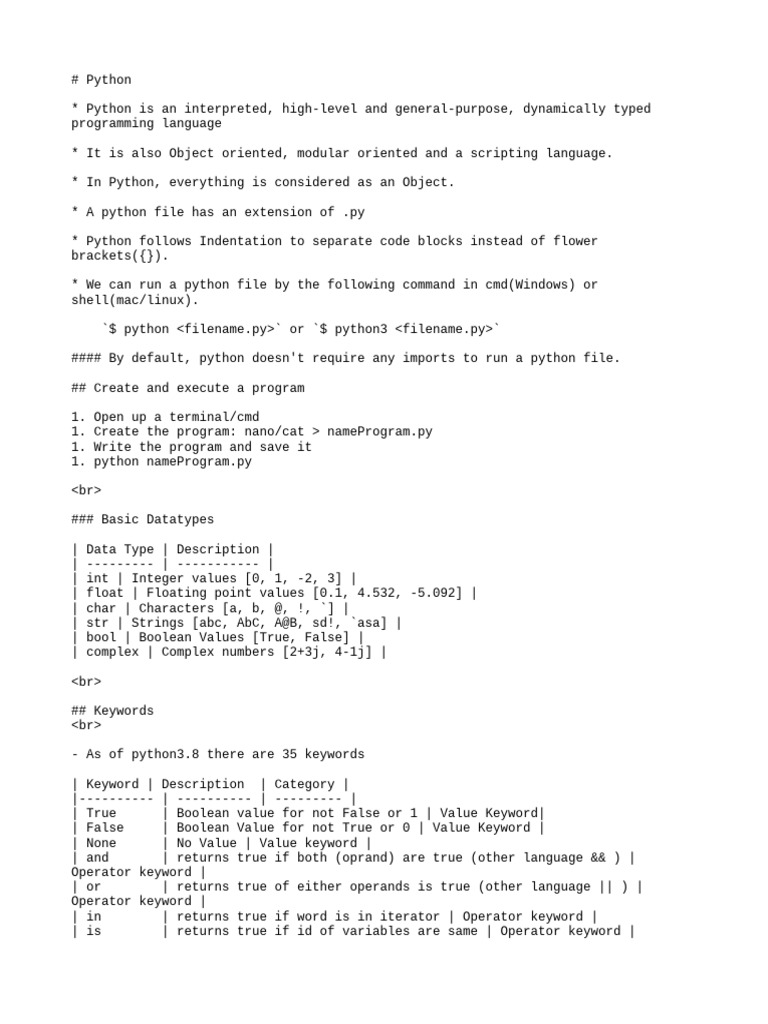 Python Cheatsheet | PDF