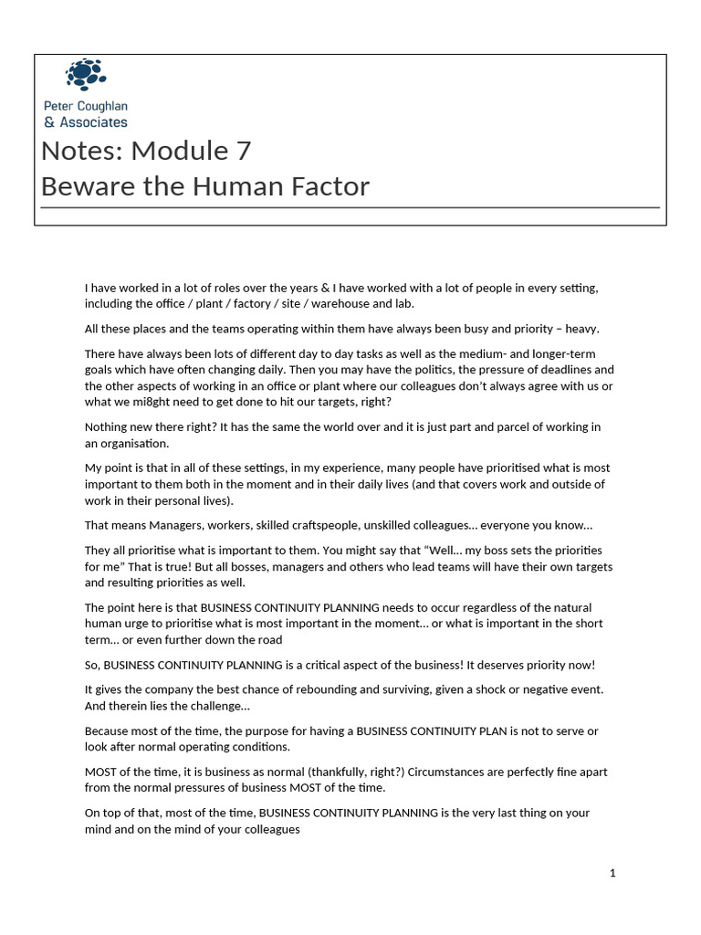 Notes On Module 7 Beware The Human Factor | PDF