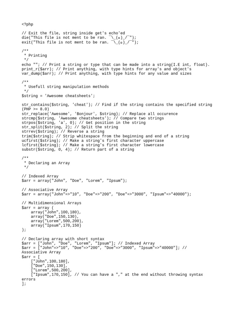 PHP Cheatsheet | PDF