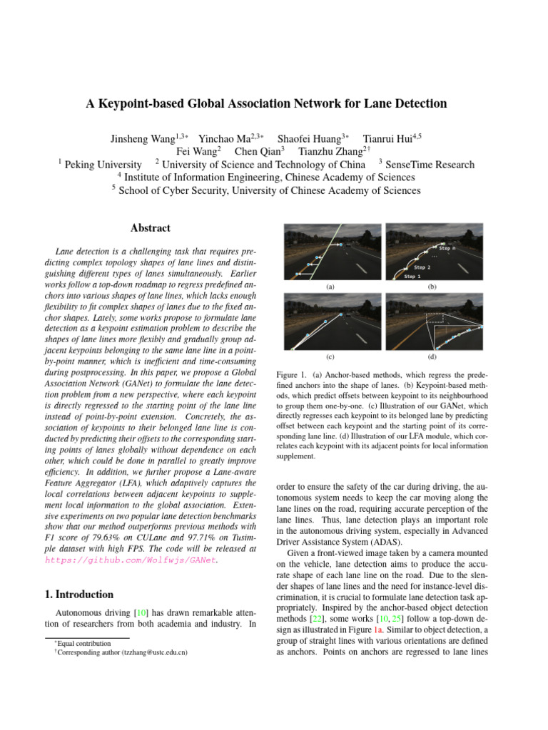 A Keypoint-Based Global Association Network For Lane Detection | PDF