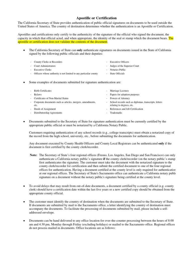 California Apostille Authentication Guide | PDF | Notary Public ...
