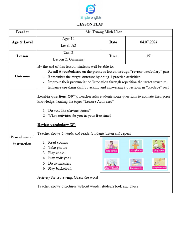 Lesson Plan Grammar | PDF