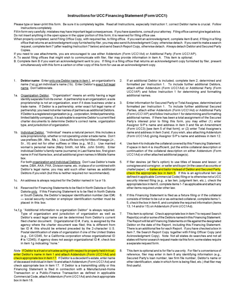 UCC 1 Instructions | PDF